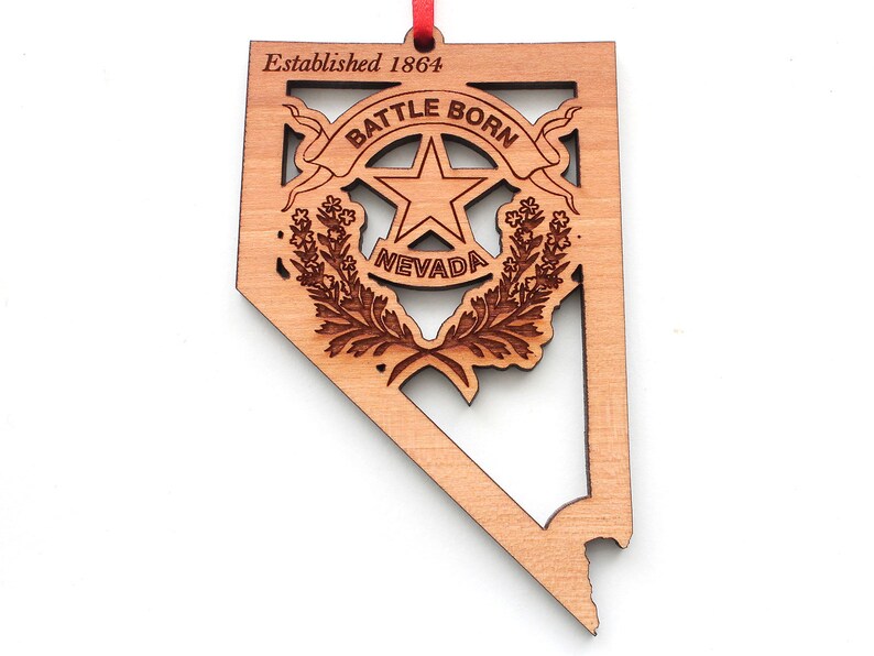 Nevada Flag Emblem in State Outline Ornament - Battle Born Engraved ...