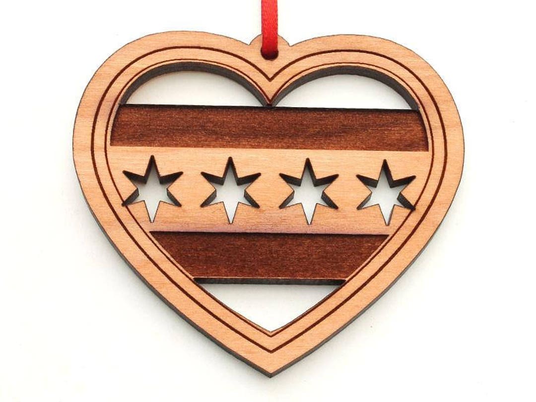 Chicago Flag Star Cutouts in Heart Shaped Ornament - Chicago City ...