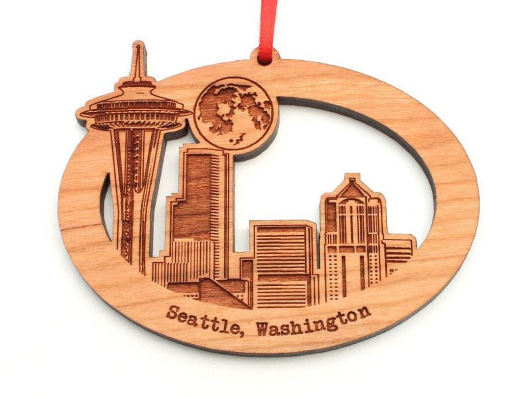 Seattle WA Skyline Oval Ornament - Detailed City Skyline With Space ...
