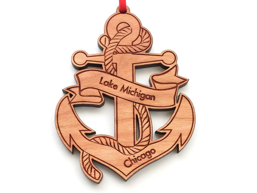 Chicago Lake Michigan Anchor Icon Ornament - Engraved Chicago Lake ...