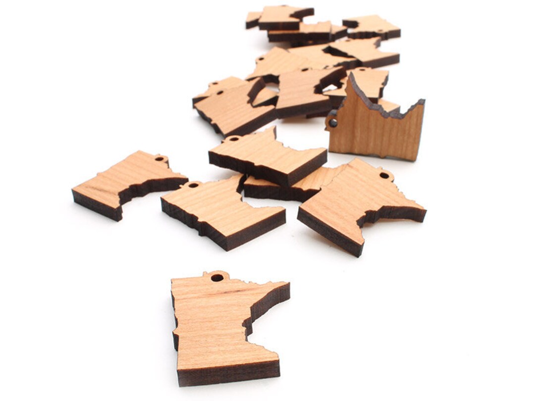Minnesota MN Mini Wood Charms - State Cutout Jewelry and Craft ...