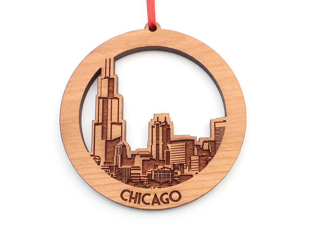 Chicago Skyline Circular Ornament - Downtown Chicago City Skyline Black ...