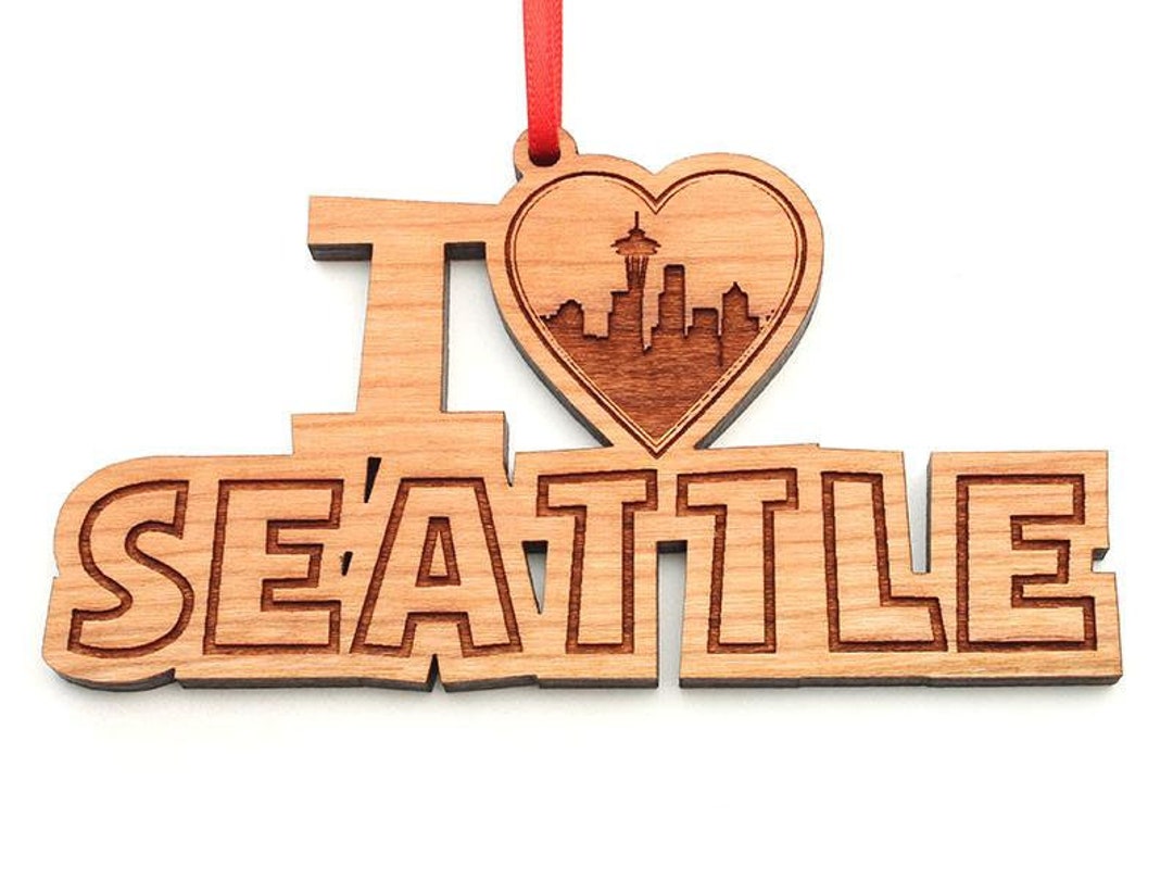 Seattle I Heart - Seattle, WA City Skyline Silhouette in Heart Shape ...