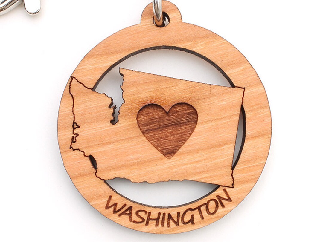 State Shape Heart Washington Key Chain - Wood Accessory Clip for ...