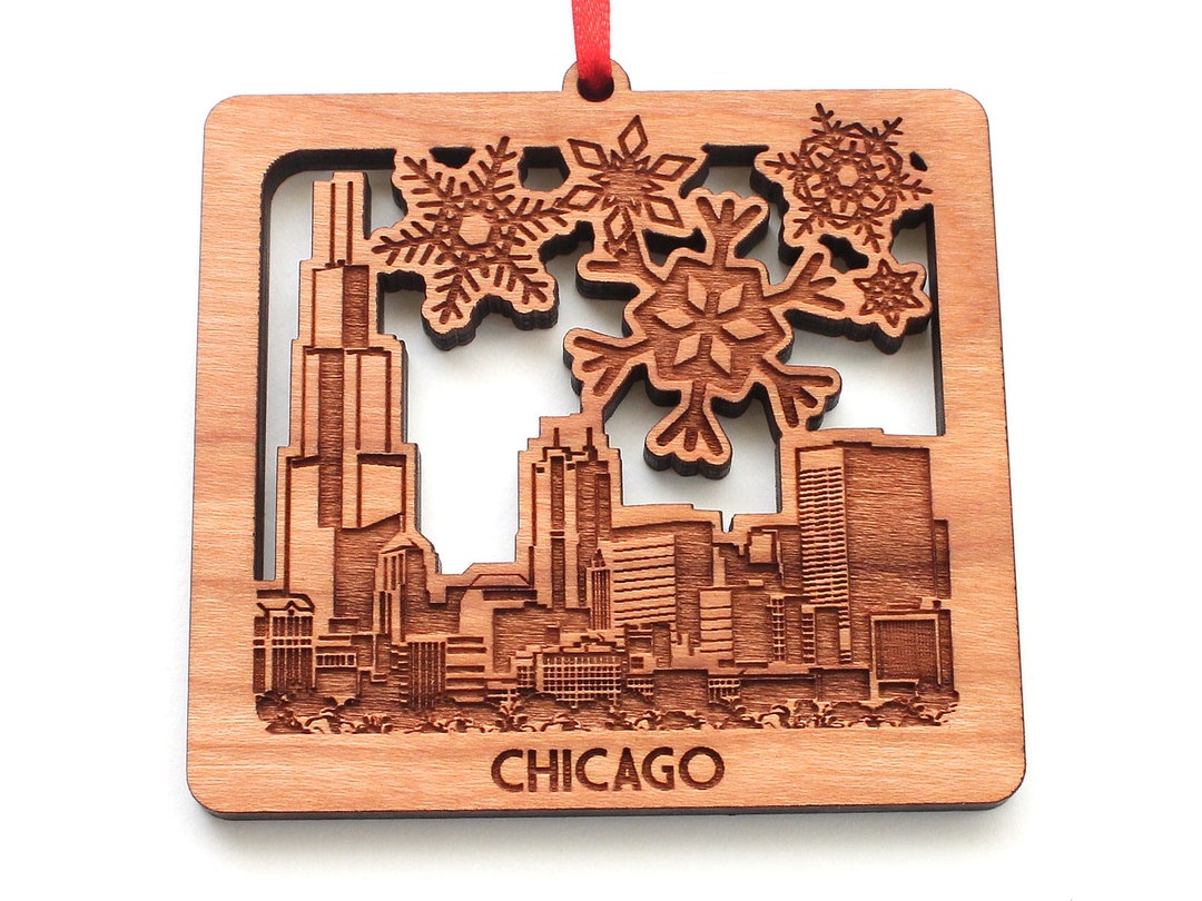 Chicago Skyline - Chicago Downtown Winter Engraved Black Cherry Wood ...