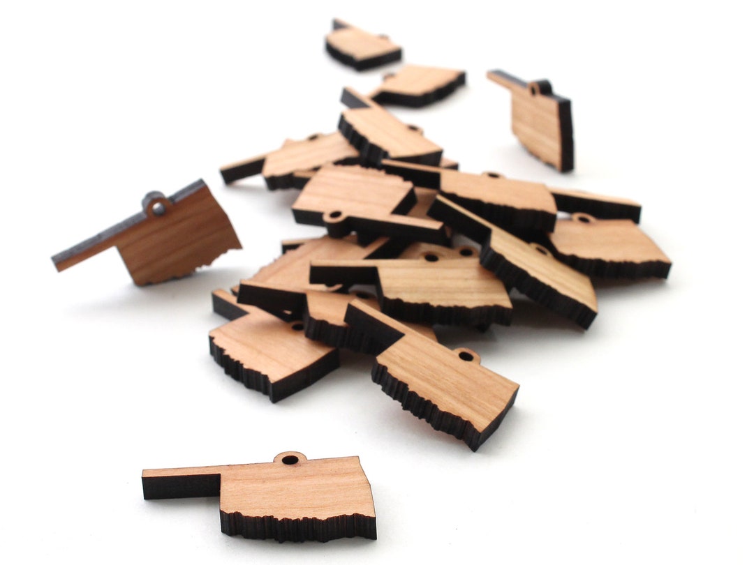 Oklahoma OK Mini Wood Charms - State Cutout Jewelry and Craft Accessory ...