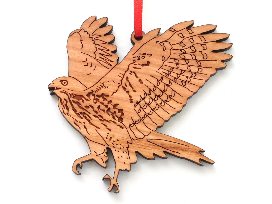 Red-tailed Hawk Ornament - Engraved Red-tailed Hawk Flying Black Cherry ...