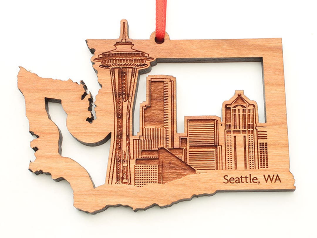Seattle Skyline in Washington State Outline Ornament - Engraved Seattle ...