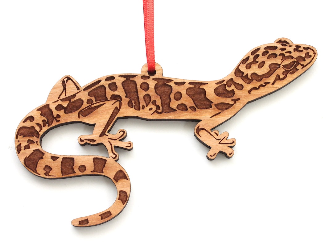 Gecko Ornament - Detailed Western Banded Gecko Lizard Black Cherry Wood ...