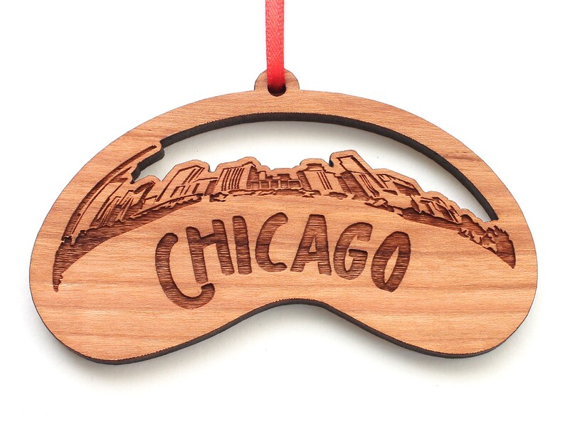 Chicago Bean Cutout Engraved Black Cherry Wood Christmas - Etsy