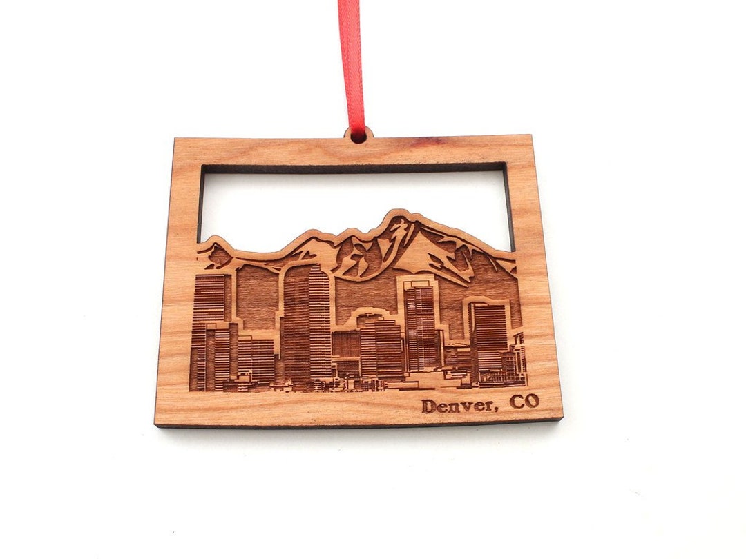 Denver CO Downtown Skyline Ornament - Denver Colorado Engraved Black ...