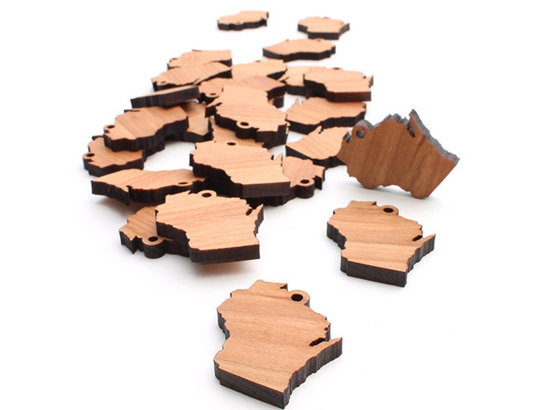 Wisconsin WI Mini Wood Charms - State Cutout Jewelry and Craft ...