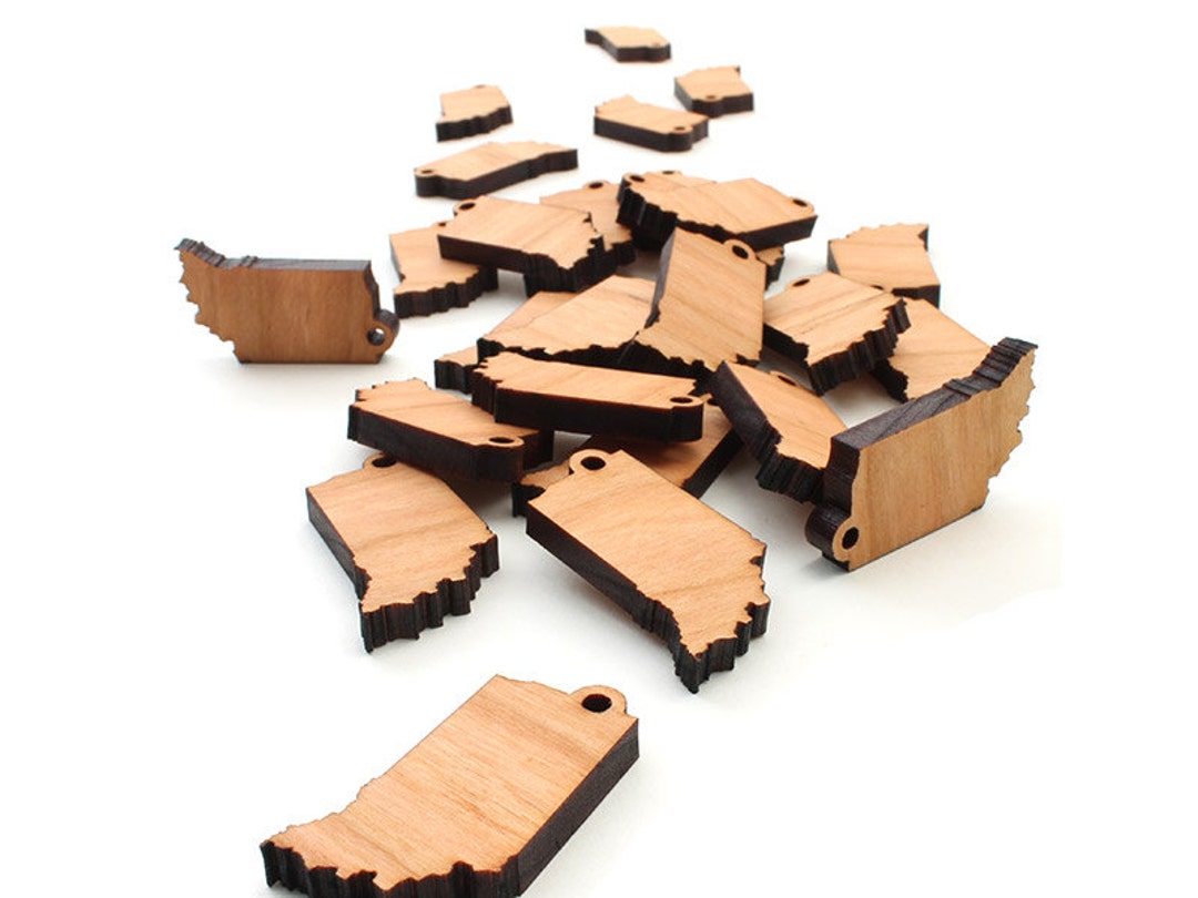 Indiana IN Mini Wood Charms - State Cutout Jewelry and Craft Accessory ...
