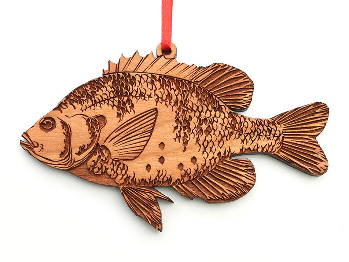 Sunfish Hanging Christmas Ornament - Black Cherry Wood Fishing Ornament ...