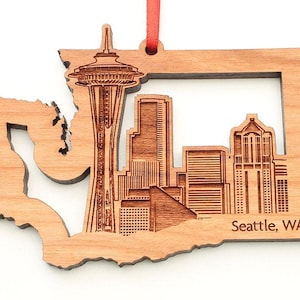 Washington State With Seattle Skyline Ornament Made From Solid - Etsy