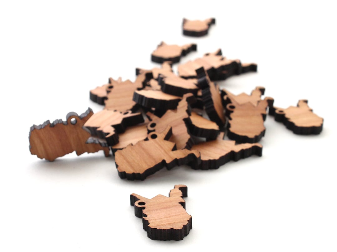 West Virginia WV Mini Wood Charms - State Cutout Jewelry and Craft ...