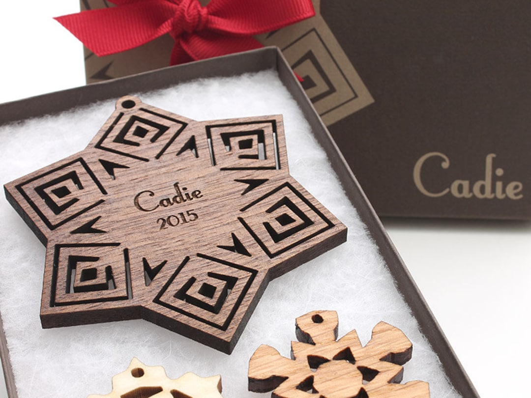 Custom Black Walnut Wood Christmas Ornament - Detailed Snowflake ...