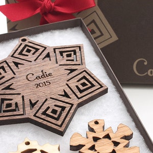 Custom Black Walnut Wood Christmas Ornament - Detailed Snowflake ...