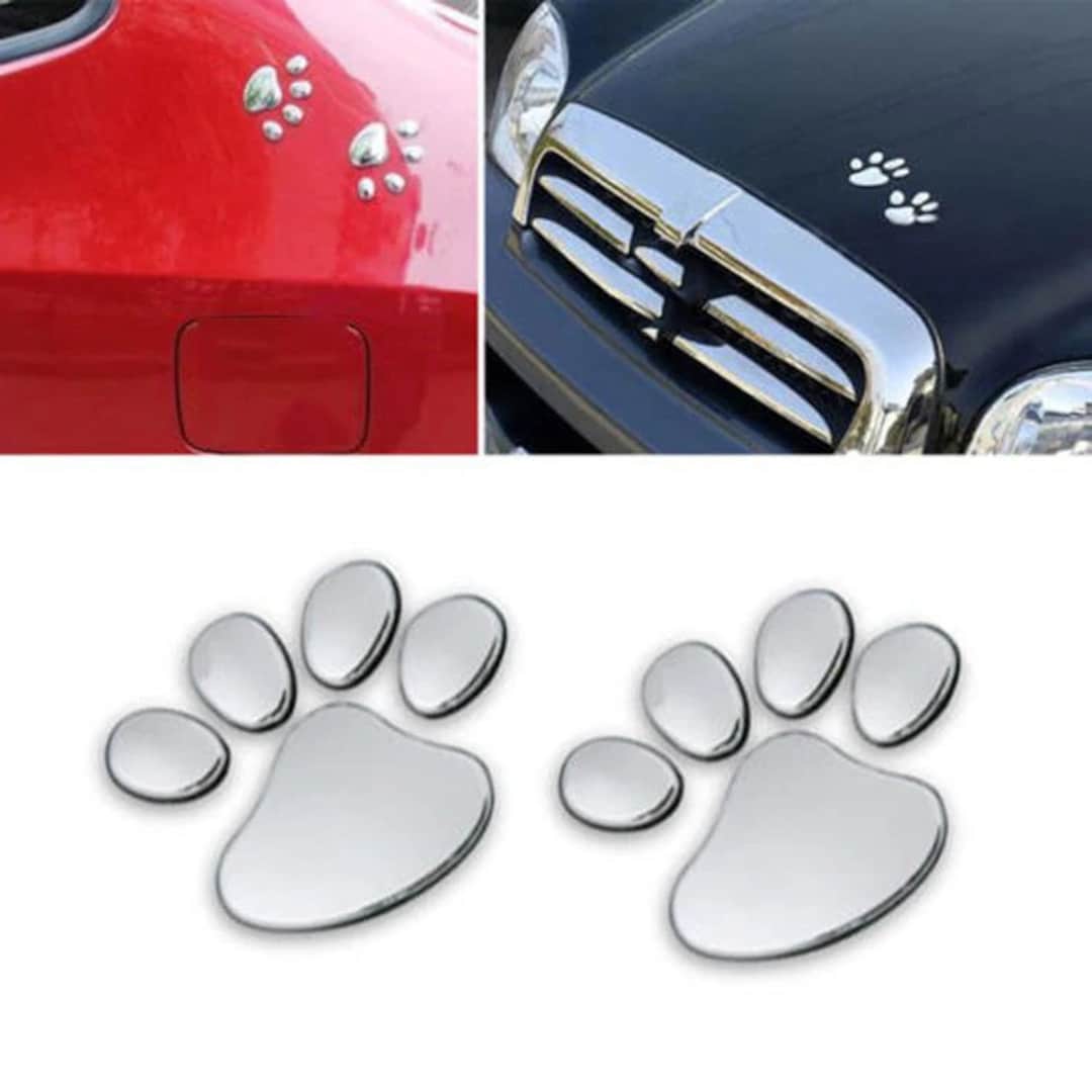 3D Chrome Dog Paw Footprint Sticker Decal Auto Car Emblem Decal ...