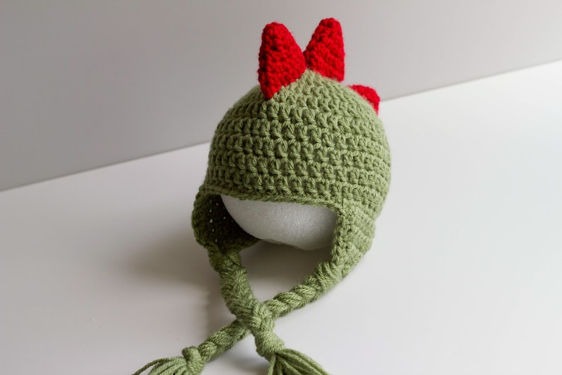 Crochet Green Dinosaur Hat With Red Spikes, Sizes Newborn to Toddler ...