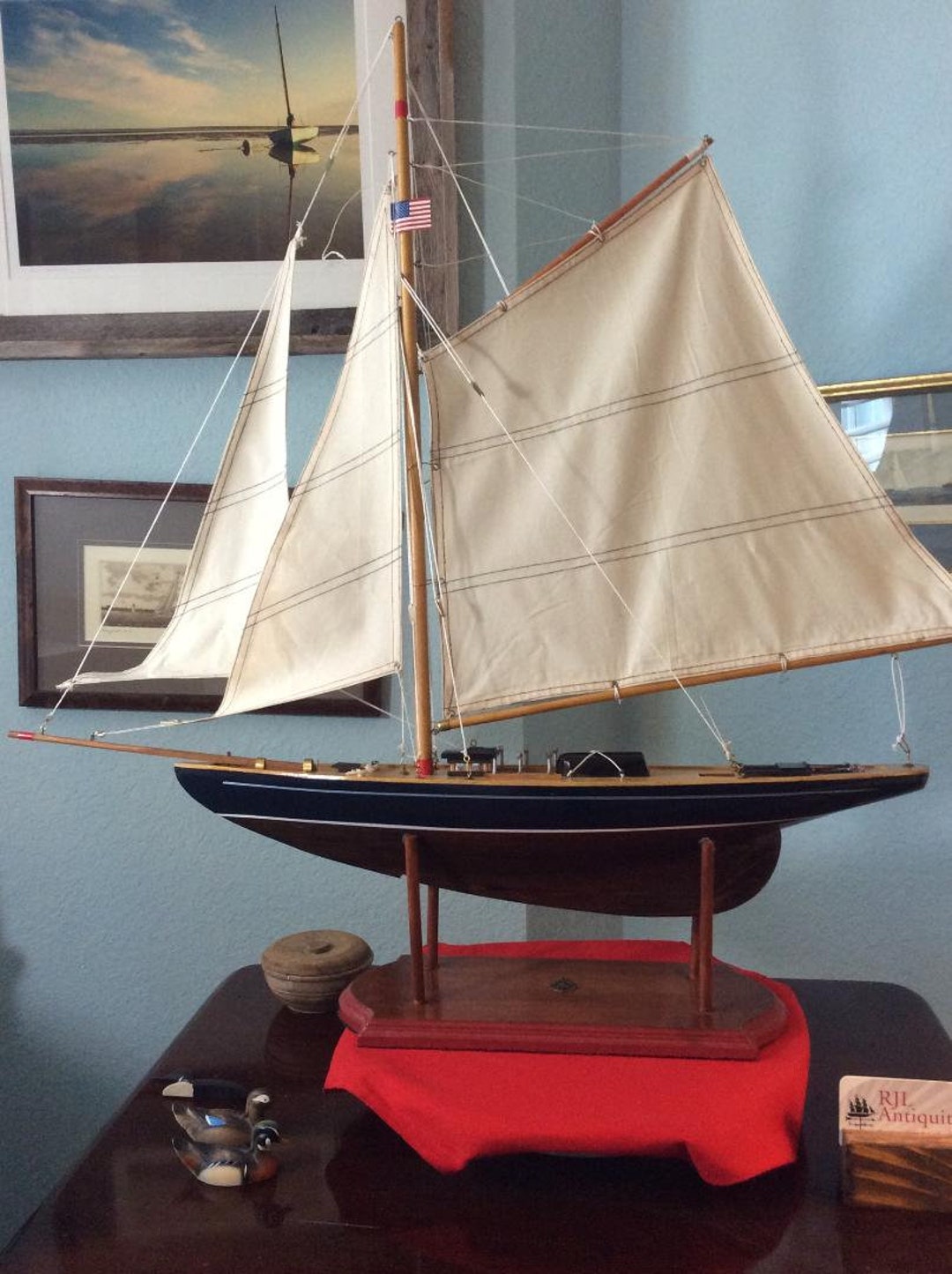 Vintage cape Cod Model Yacht, Gaff Rigged Schooner, Sailboat, Restored ...