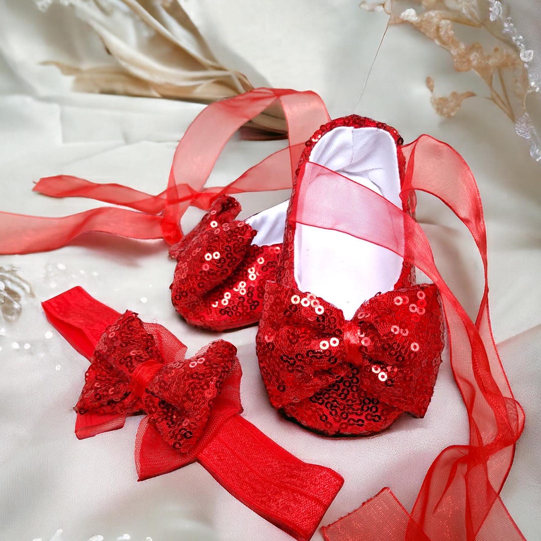 Perfect Red Glitter Baby Shoes Set With Bow for Little Princesses ...