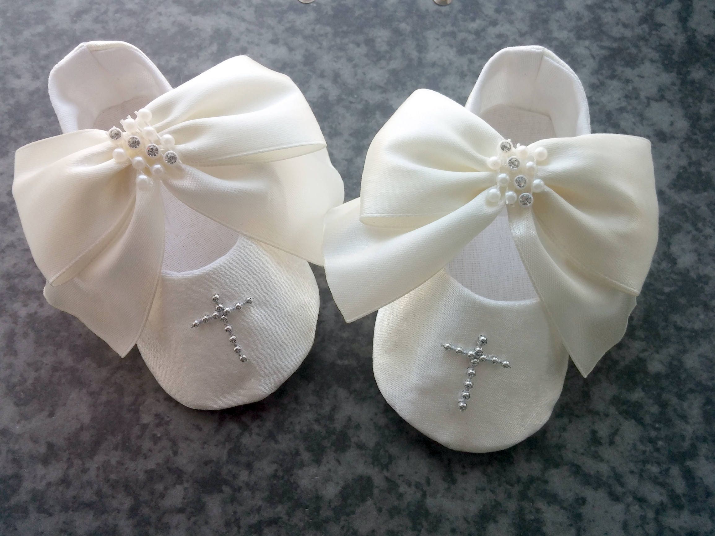 Bow and Cross / White or Ivory Christening Shoes for Girl - Etsy