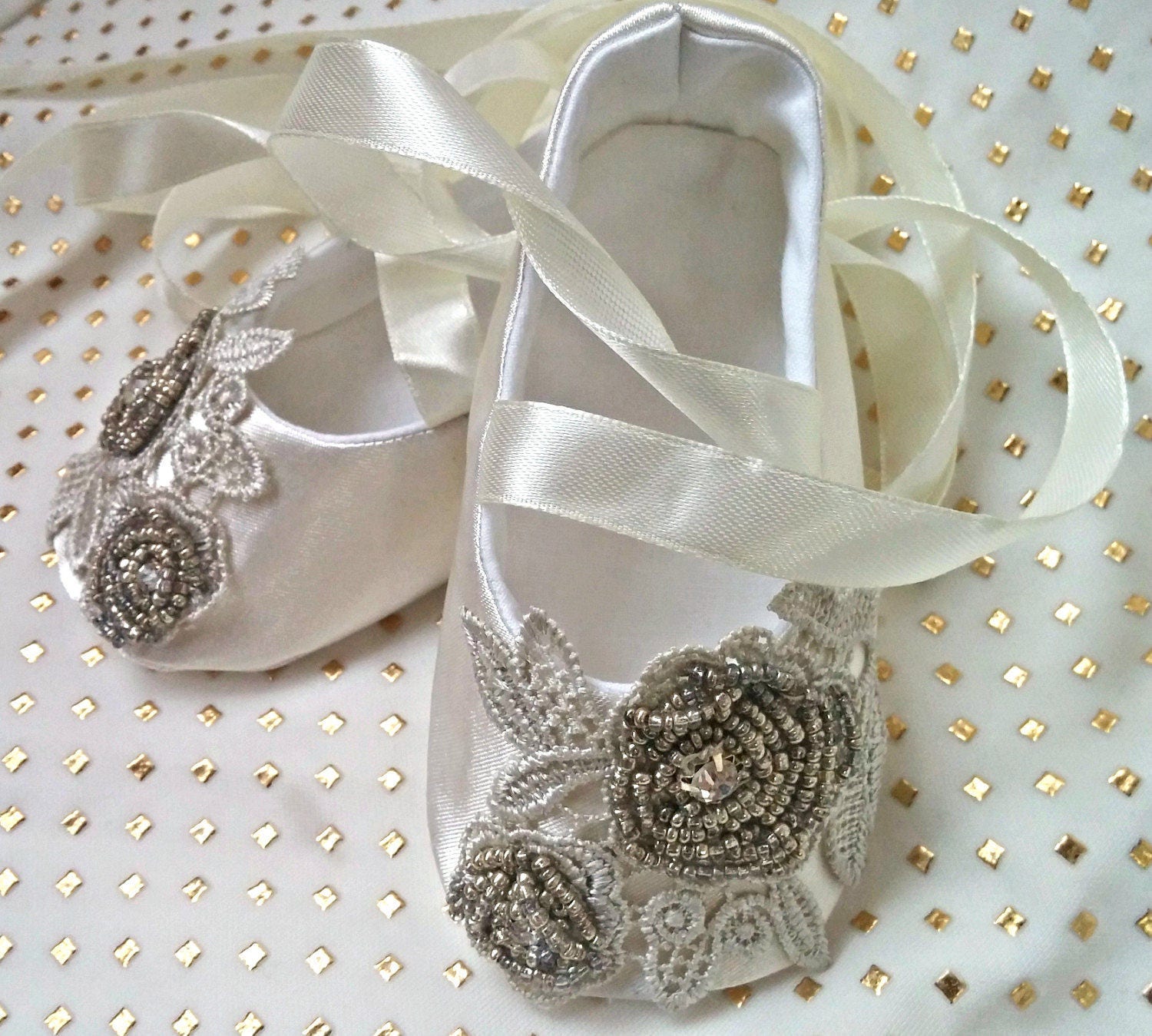 Rhinestone Ivory Christening Shoes Baptism Baby Lace Hand - Etsy