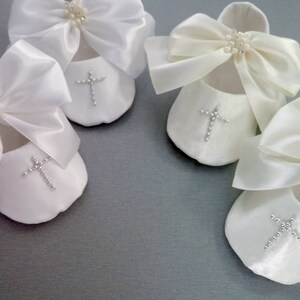 Soft Ivory Baptism Shoes, Cross Shoes, Ivory Satin Christening Shoes ...