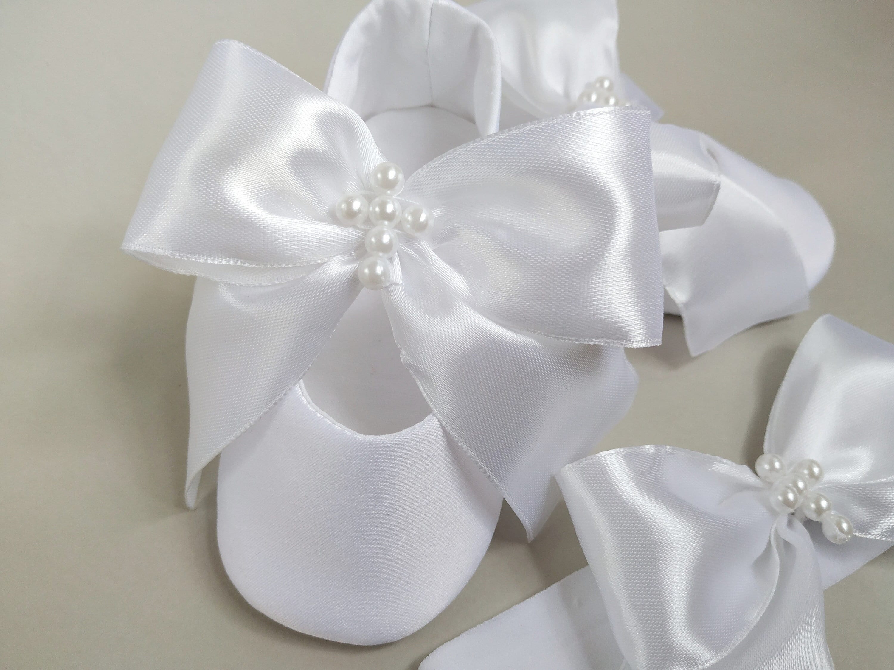 Baptism Shoes With Bow and Cross / White Christening Shoes for Girl ...