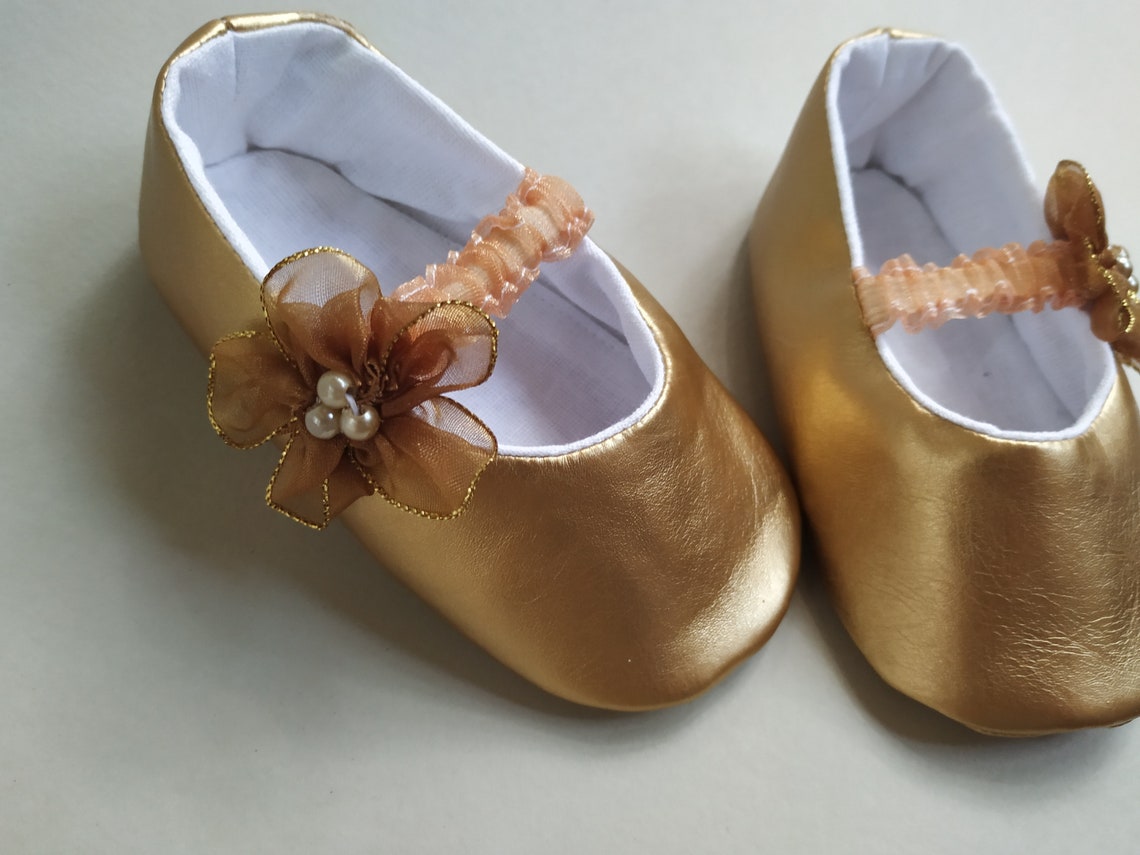 Gold Faux Leather Baby Flower Shoes Infant Toddler Girl | Etsy