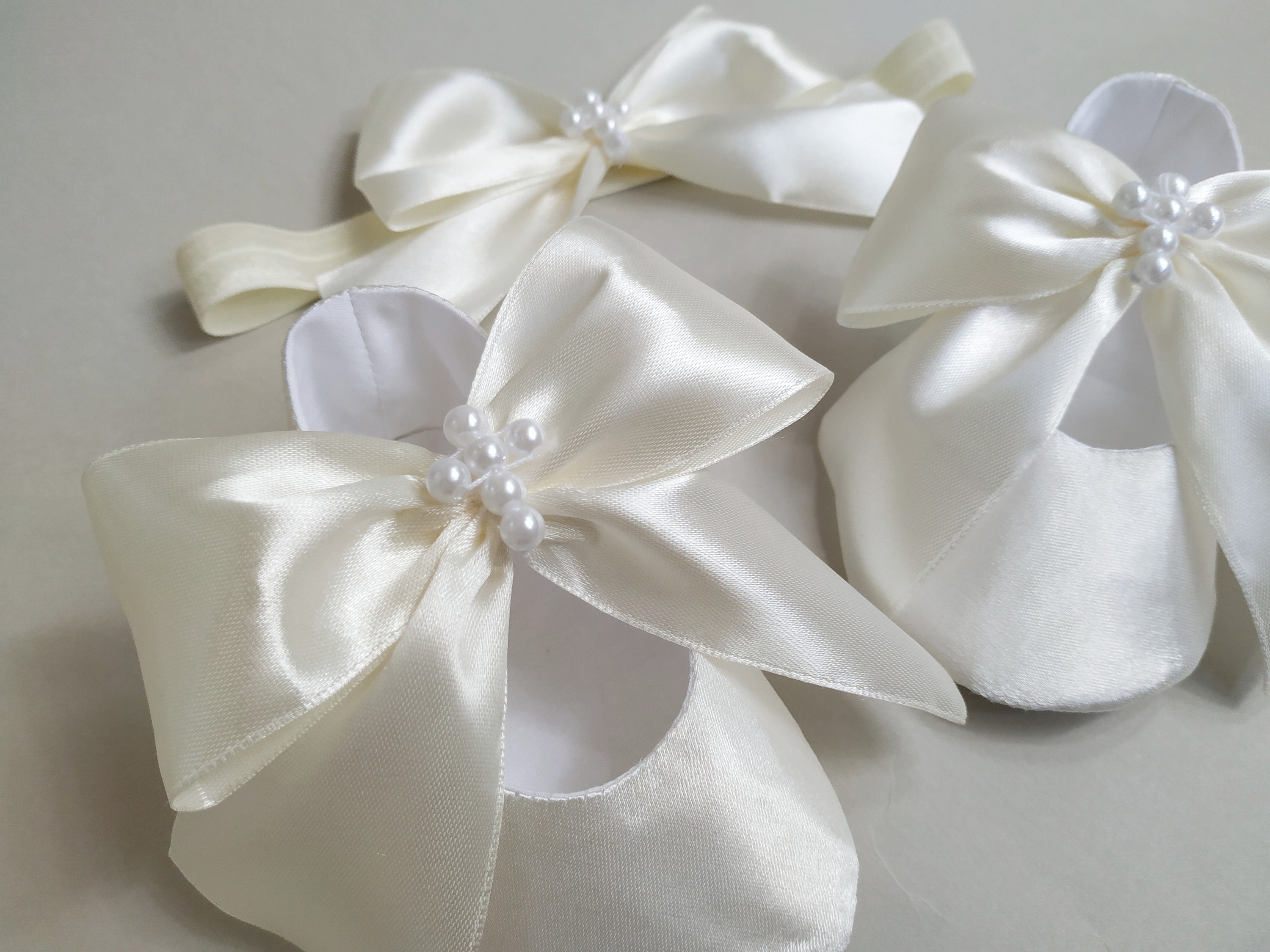 Ivory Baptism Shoes With Bow and Cross / Cute Christening Shoes for ...