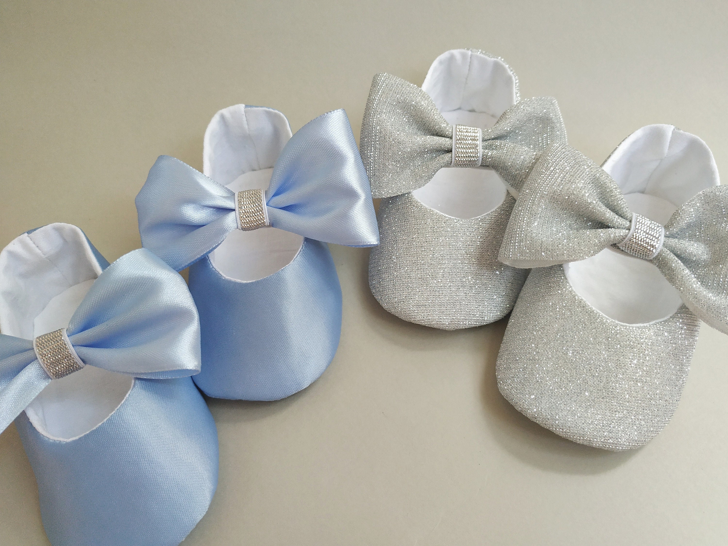 Baby Girls Silver or Light Blue Shoes Princess Bow Slippers, Summer ...