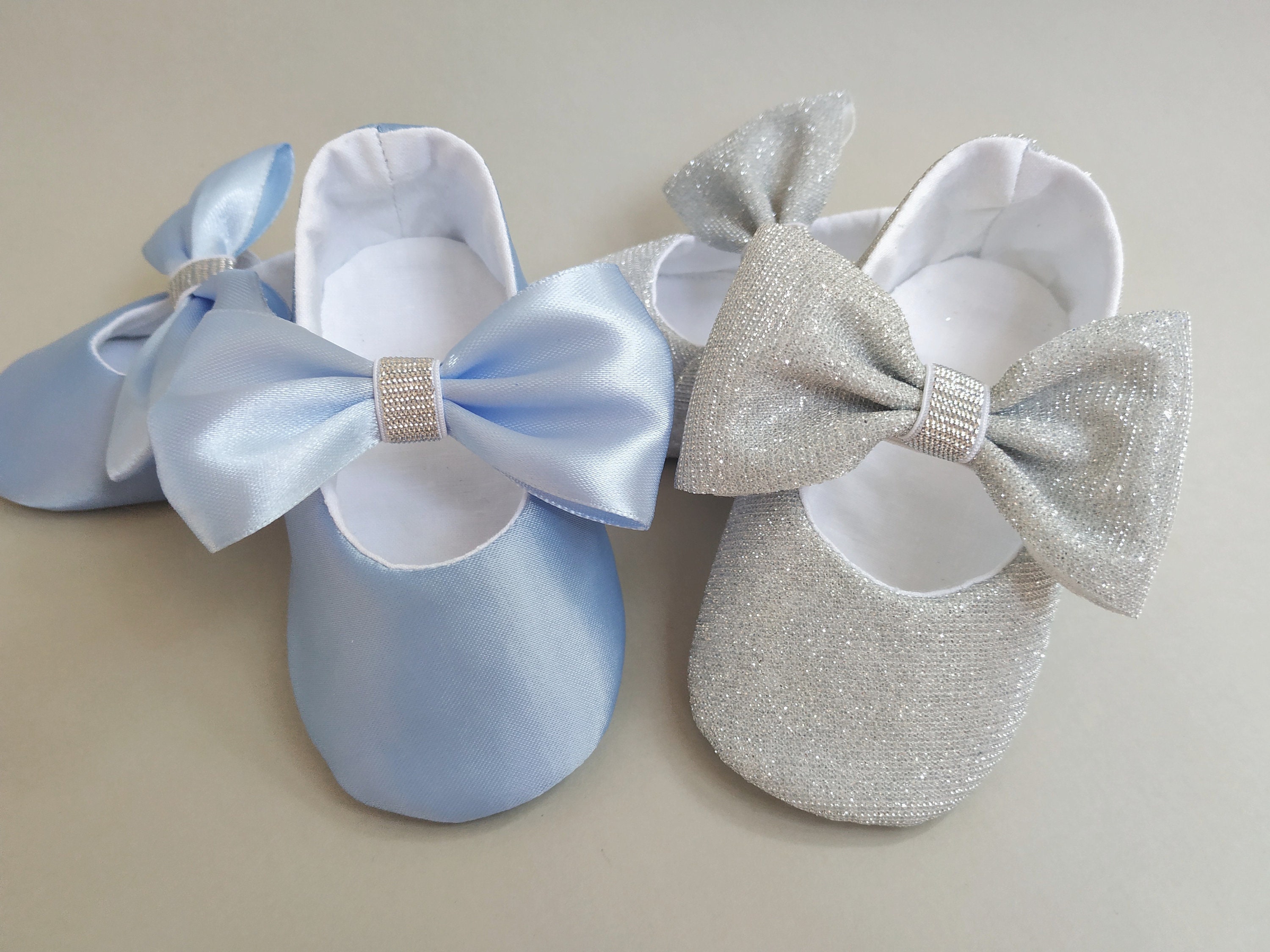 Baby Girls Silver or Light Blue Shoes Princess Bow Slippers, Summer ...