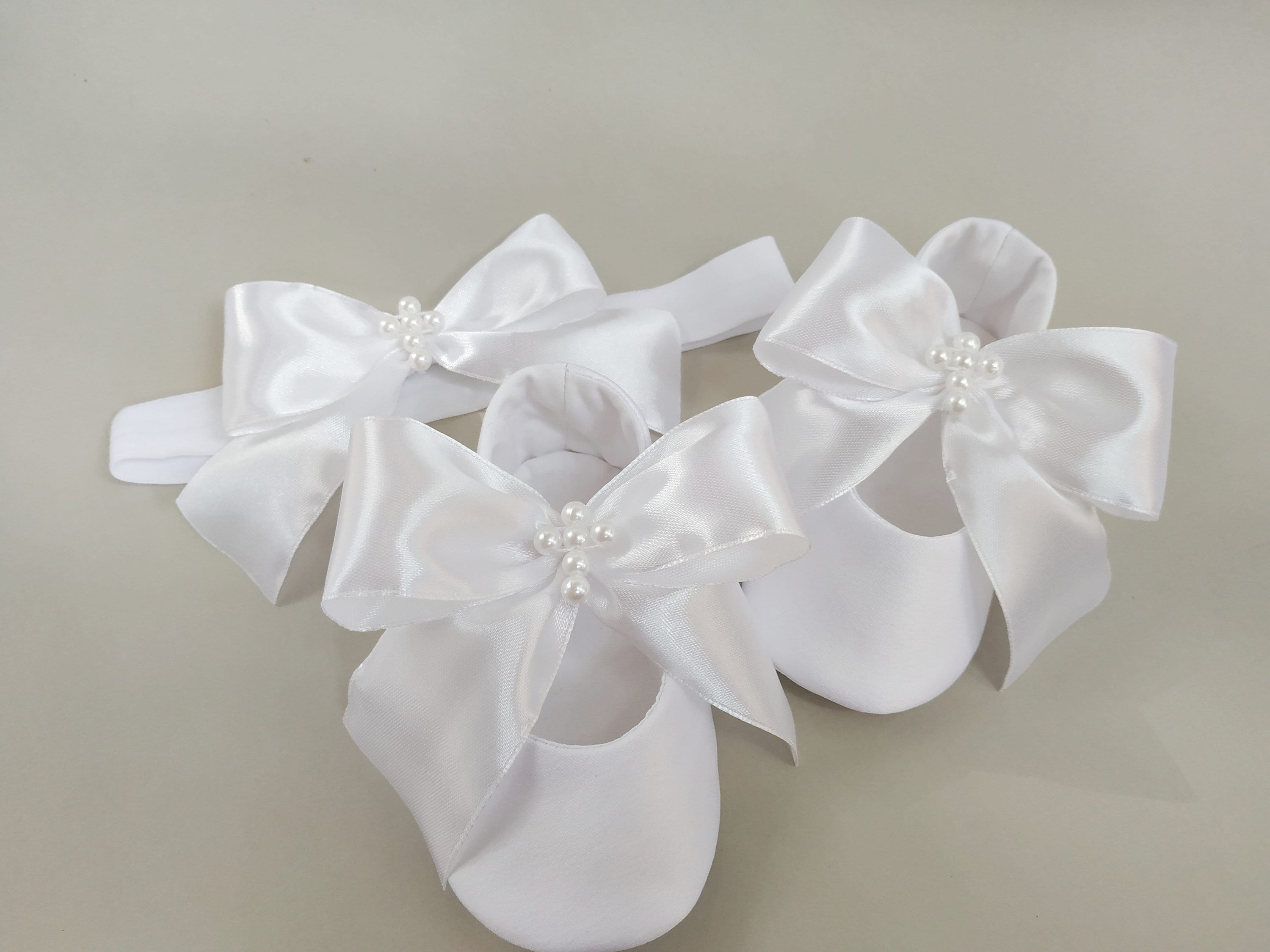 Baptism Shoes With Bow and Cross / White Christening Shoes for Girl ...