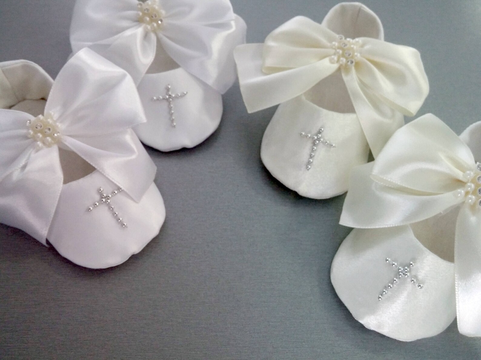Bow and Cross / White or Ivory Christening Shoes for Girl - Etsy