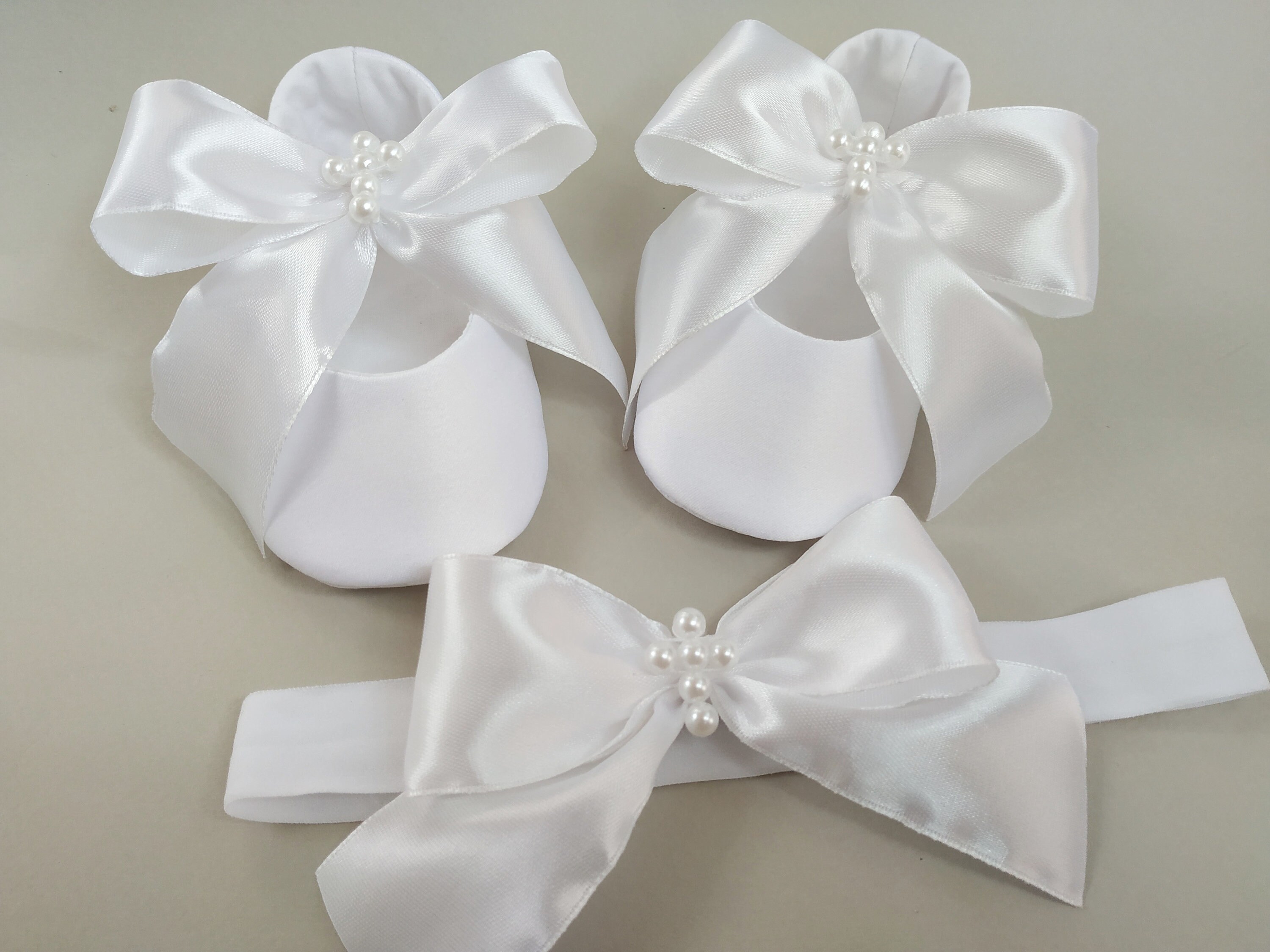 Baptism Shoes With Bow and Cross / White Christening Shoes for Girl ...