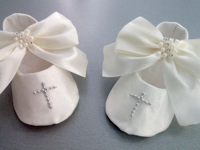 Soft Ivory Baptism Shoes Cross Shoes Ivory Satin Christening - Etsy