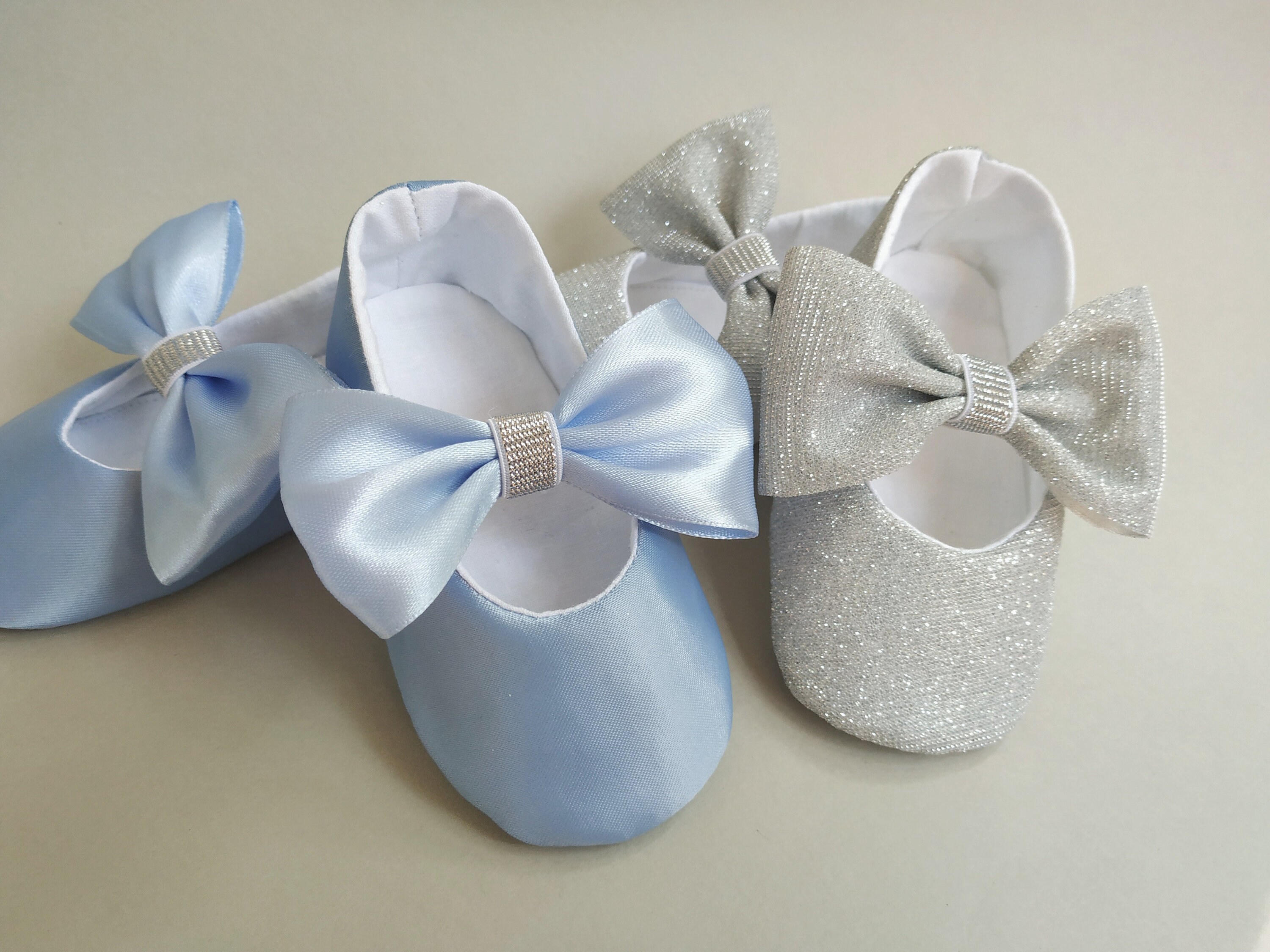 Baby Girls Silver or Light Blue Shoes Princess Bow Slippers, Summer ...