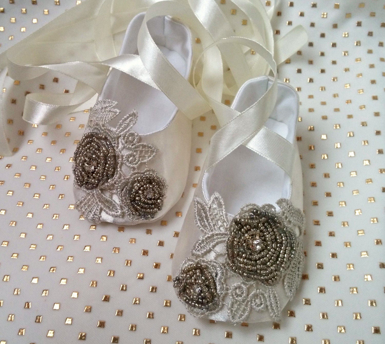 Rhinestone Ivory Christening Shoes Baptism Baby Lace Hand - Etsy