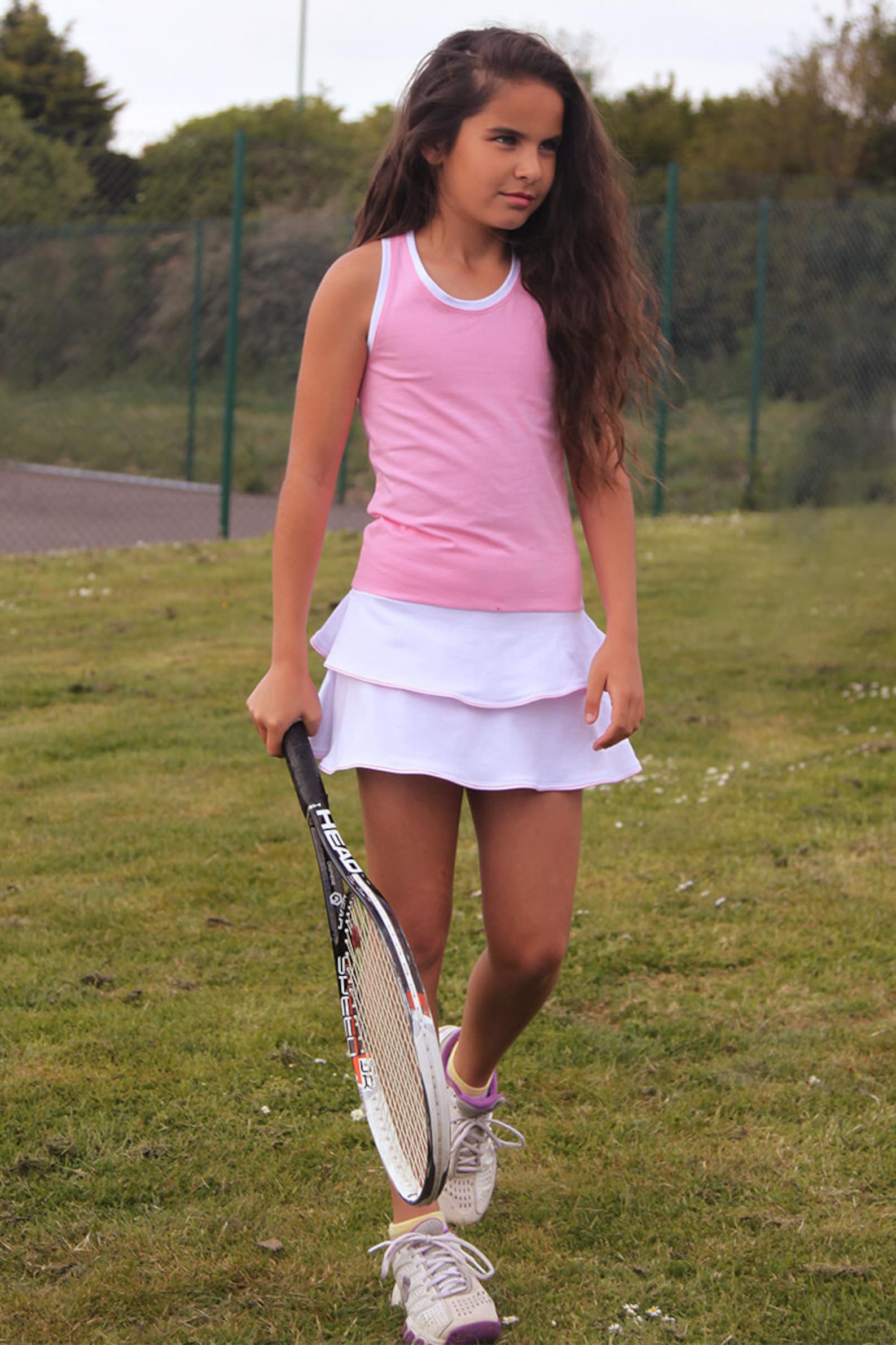 Girls Tennis Dress Pink & White Racerback Henrietta Girls Tennis ...