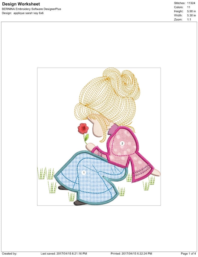 APPLIQUE SARAH KAY Machine Embroidery Download 3 Diff Size - Etsy