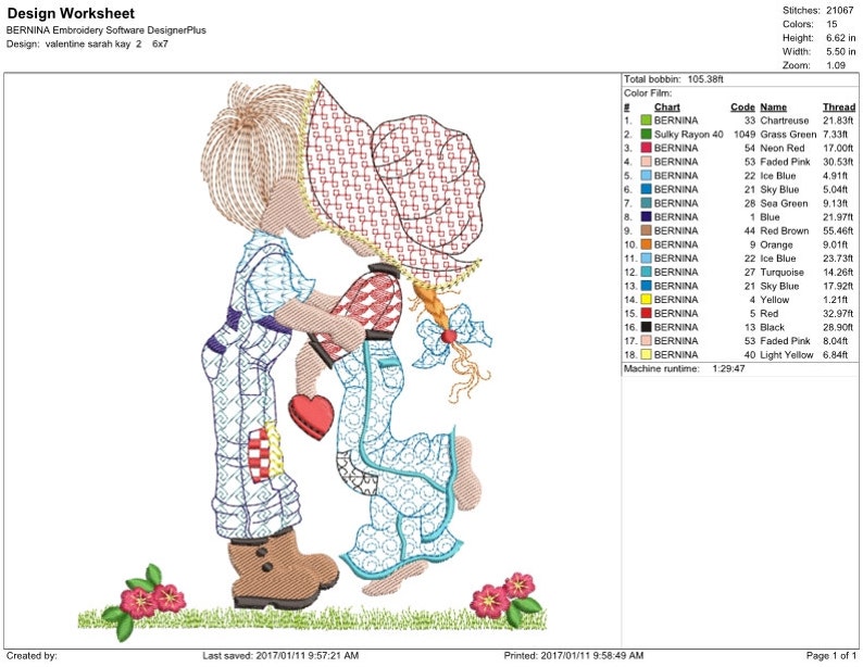 Sarah Kay Valentine Machine Embroidery Download 3 Different Sizes ( 5X5 ...