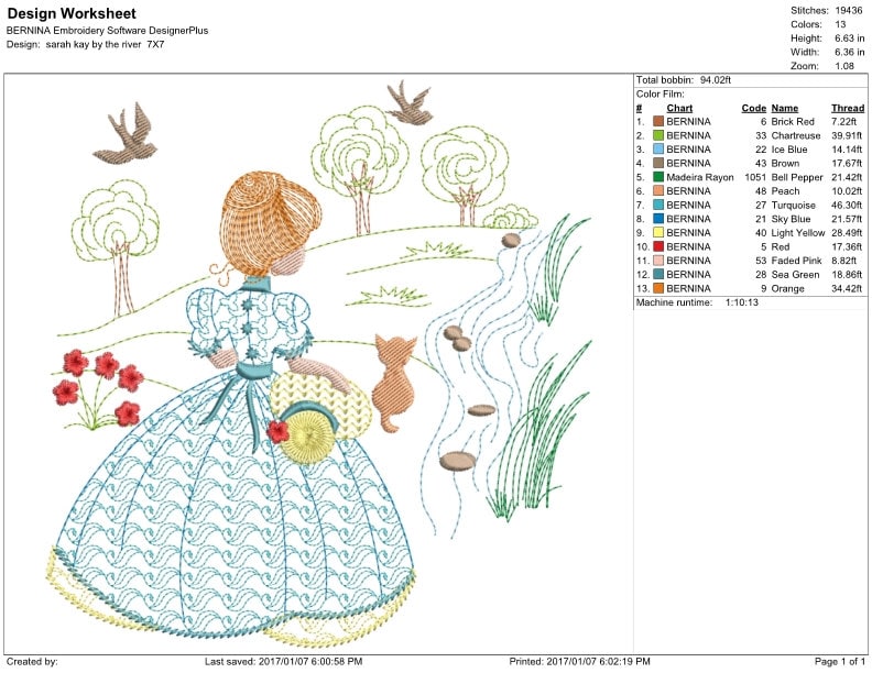 Sarah Kay by the River Machine Embroidery Download 3 Different Sizes ...
