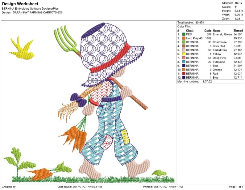 Sarah Kay Picking Carrots Machine Embroidery Download 3 Different Sizes ...