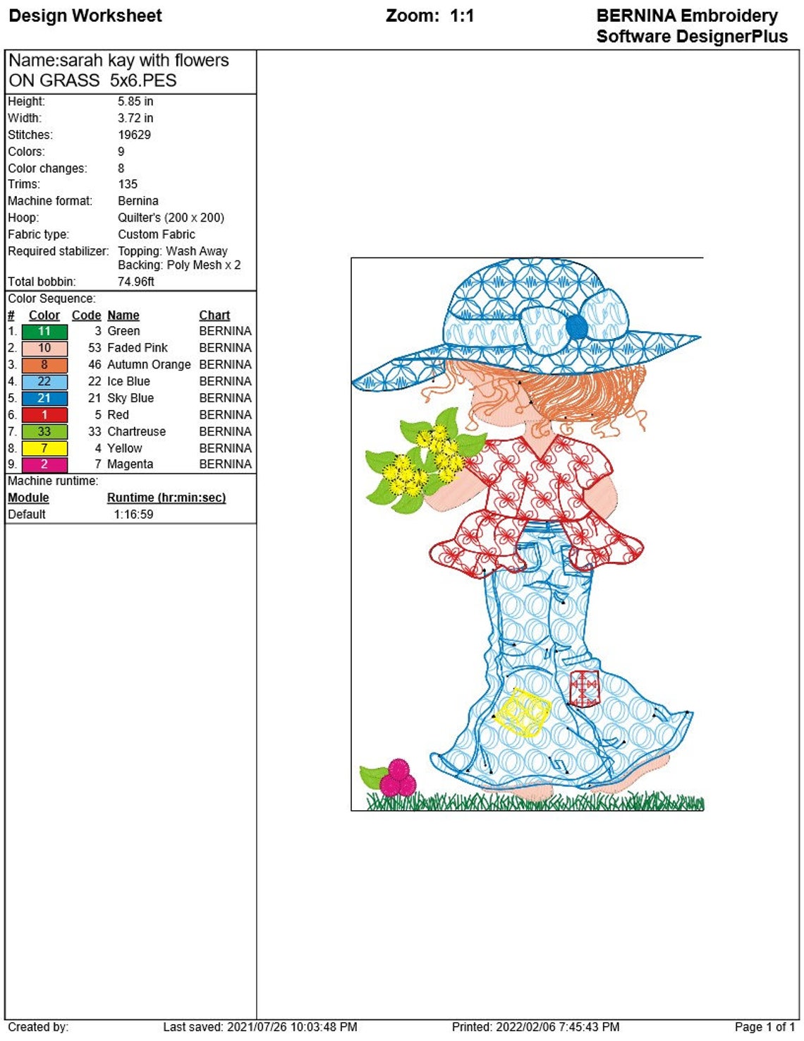 Sarah Kay Machine Embroidery Download 5 Different Sizes (4x5 5x6 5x7 ...