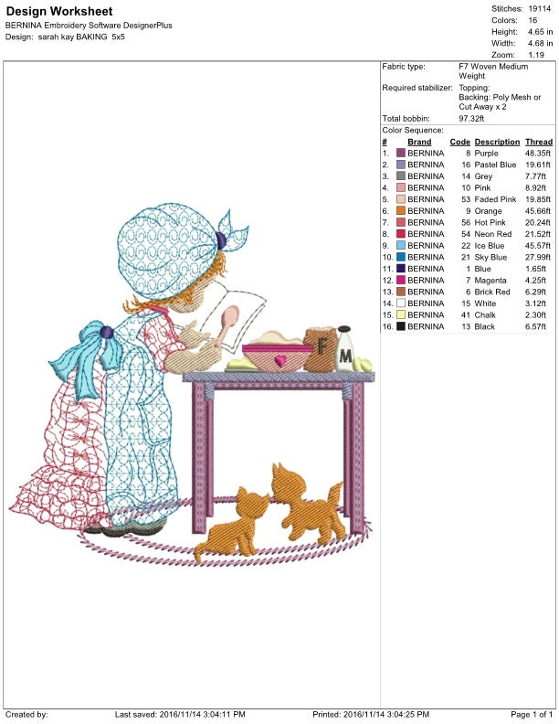 Sarah Kay Baking Instant Machine Embroidery Download 3 Diff Sizes ( 8x7 ...