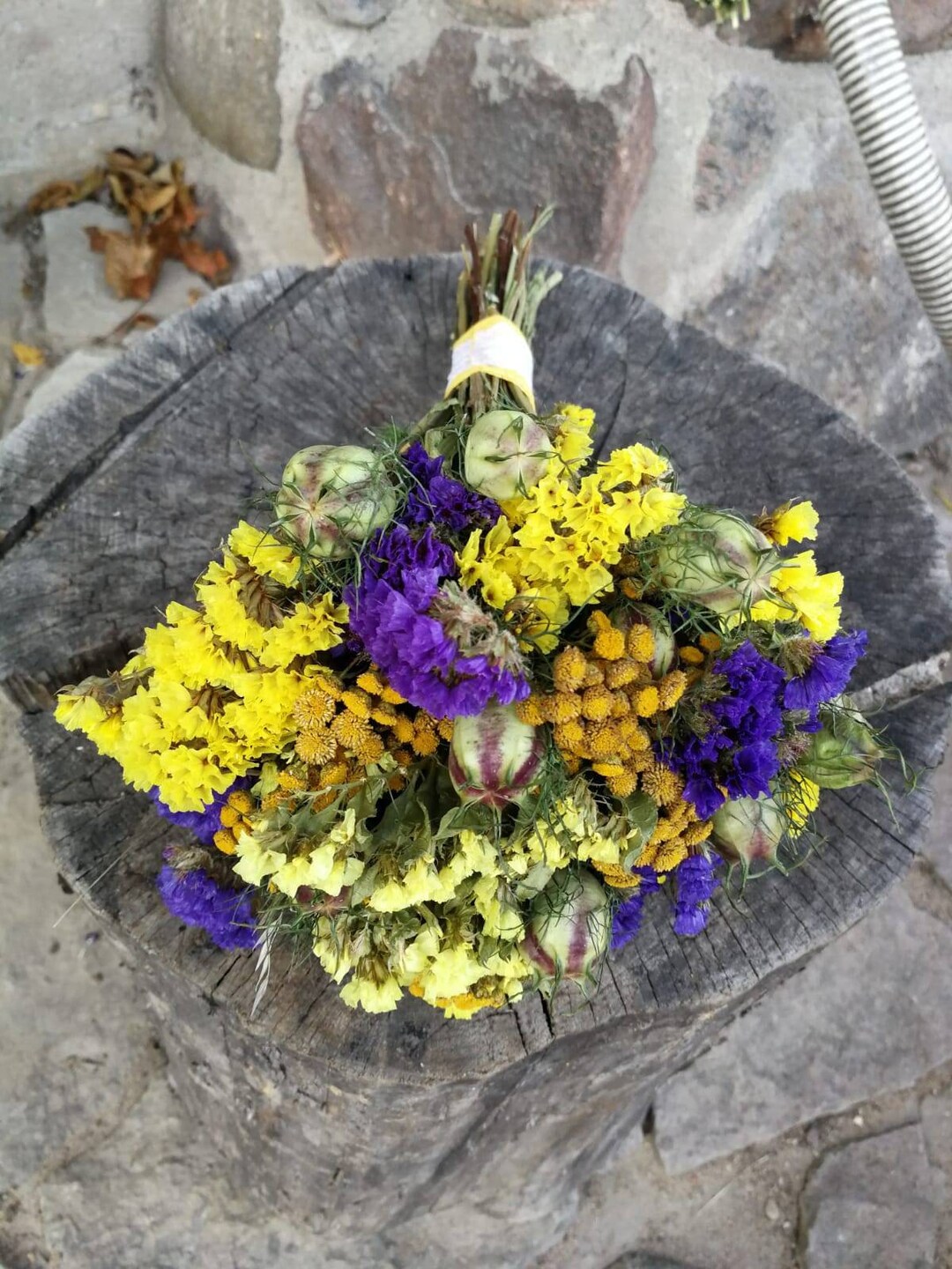 Dried Blue Yellow Bouquet Dried Flower Bunch Real Dried Flowers Rustic ...