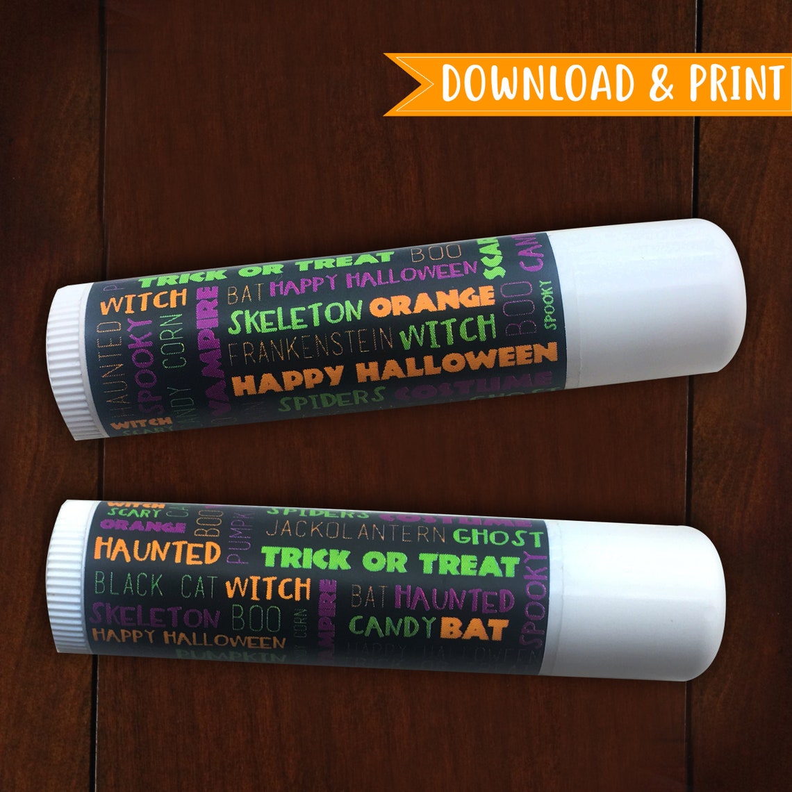 PRINTABLE Halloween Word Collage Chapstick Lip Balm Label Sticker ...