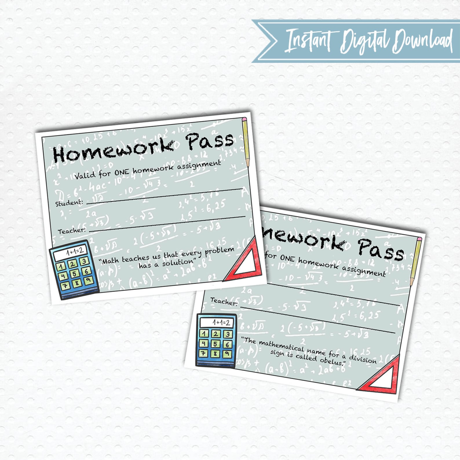 PRINTABLE School Math Teacher No Homework Passes With 4 Math Quotes - Etsy